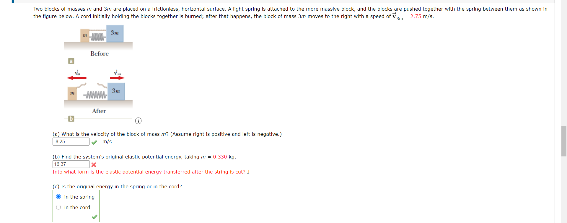Solved Two blocks of masses m and 3m are placed on a | Chegg.com