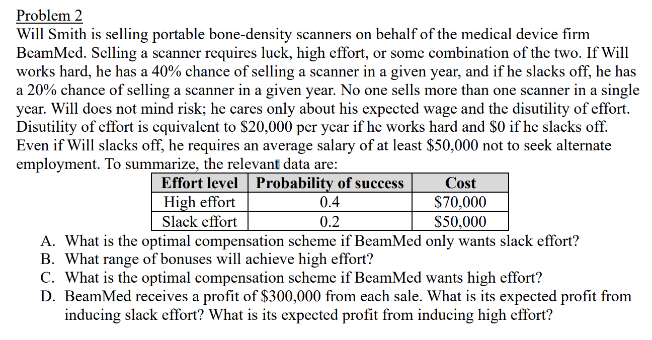 Solved Will Smith is selling portable bone-density scanners | Chegg.com