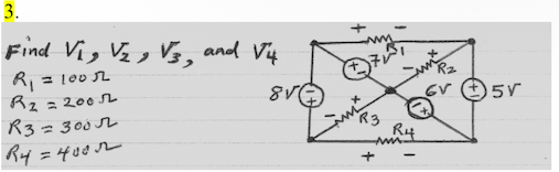Solved Find Vi,V2,V3, and VR1=100ΩR2=200ΩR3=300ΩR4=400Ω | Chegg.com