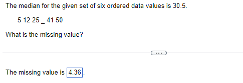 Solved The median for the given set of six ordered data | Chegg.com