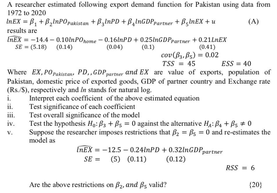 Solved A researcher estimated following export demand | Chegg.com