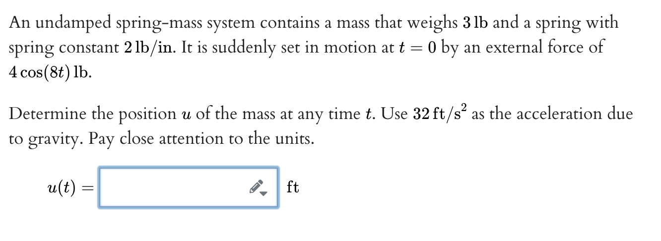 Solved a An undamped spring-mass system contains a mass that | Chegg.com