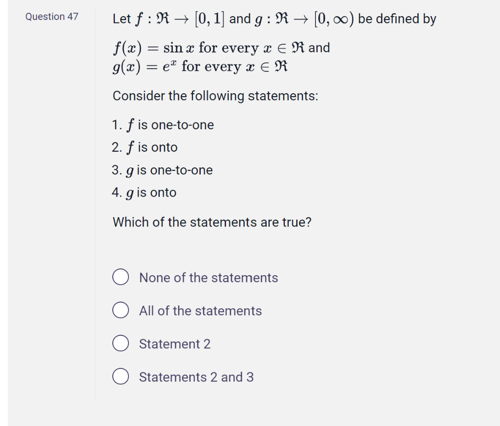 Solved Let f:ℜ→[0,1] and g:ℜ→[0,∞) be defined by f(x)=sinx | Chegg.com