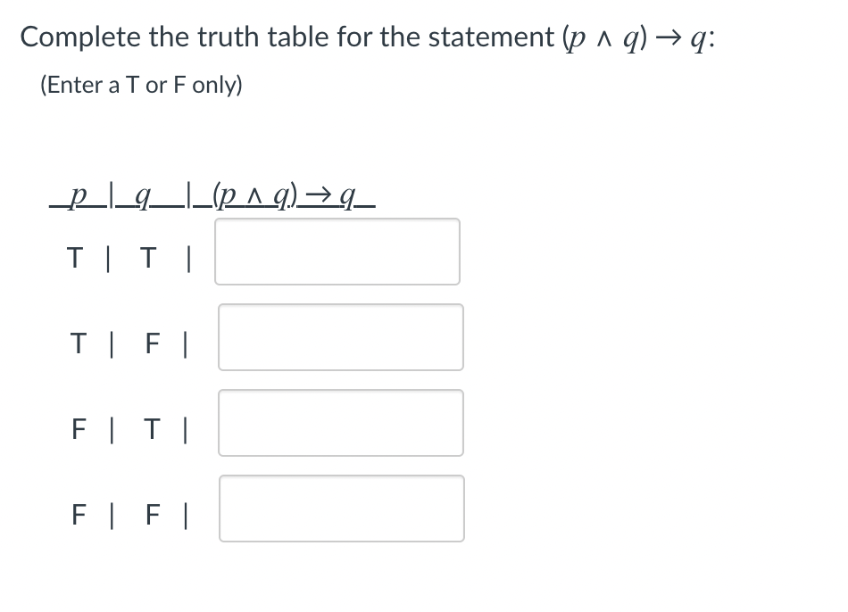 Solved Complete the truth table for the statement (p∧q)→q : | Chegg.com