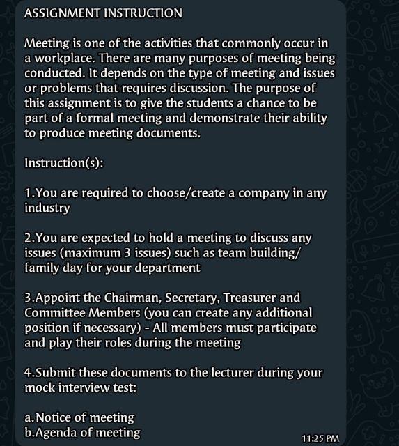 Solved ASSIGNMENT INSTRUCTION Meeting is one of the | Chegg.com