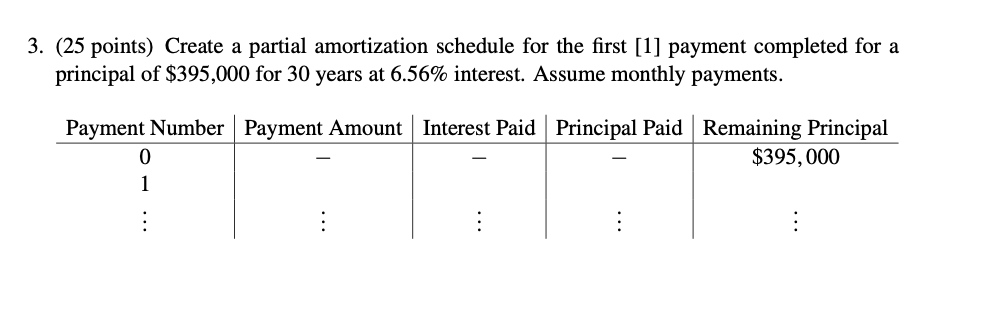 Solved 3. (25 points) Create a partial amortization schedule | Chegg.com