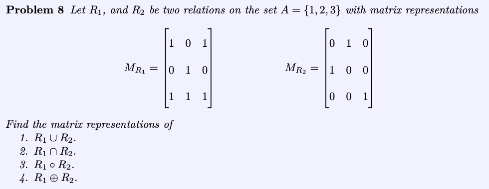Solved Problem 8 Let R1, and R2 be two relations on the set | Chegg.com