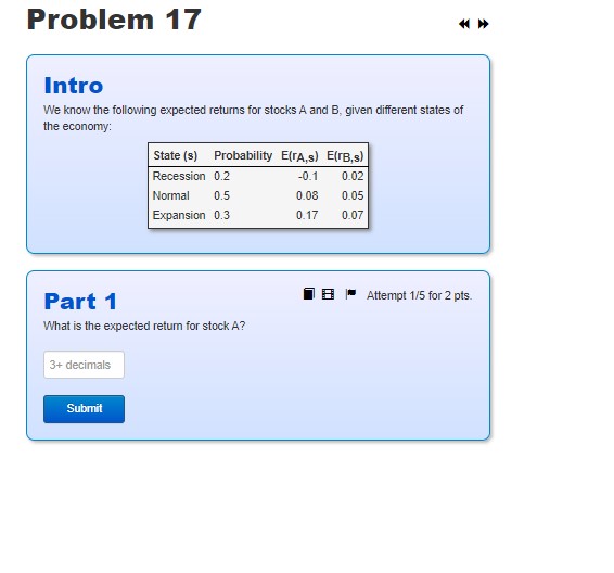 Solved We know the following expected returns for stocks A | Chegg.com