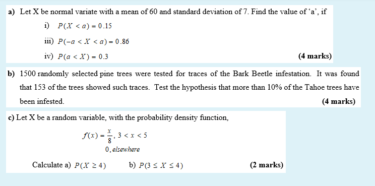 Solved a) Let X be normal variate with a mean of 60 and | Chegg.com