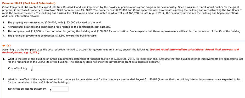 Solved Exercise 10-21 (Part Level Submission) Crane | Chegg.com