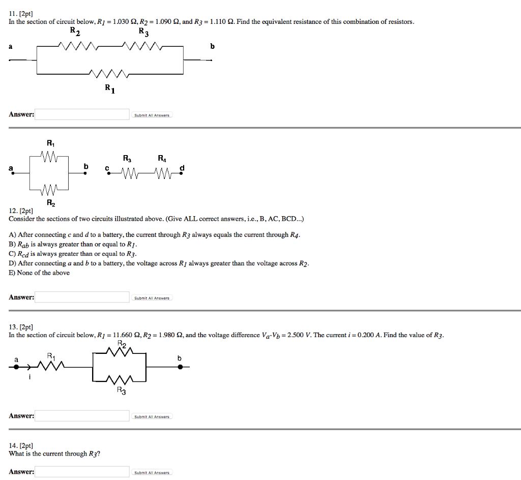 Solved 11. [2pt] In the section of circuit below, R1 = 1.030 | Chegg.com
