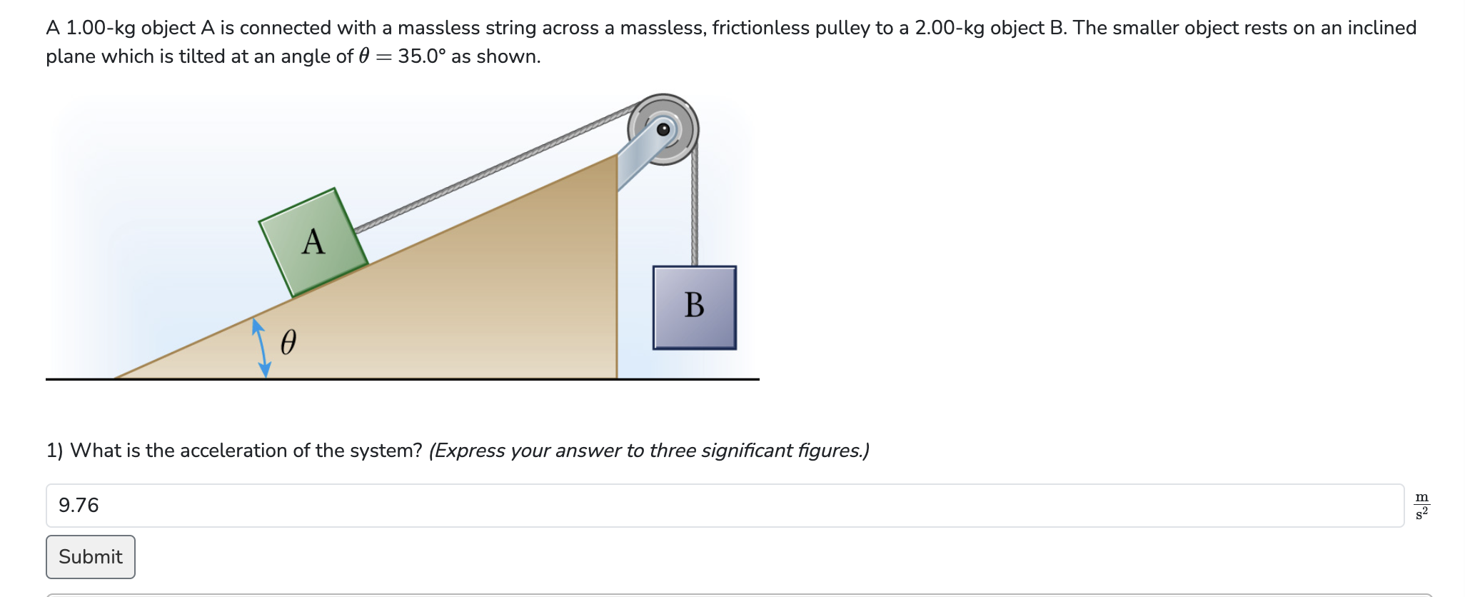 Solved A 1 00−kg Object A Is Connected With A Massless