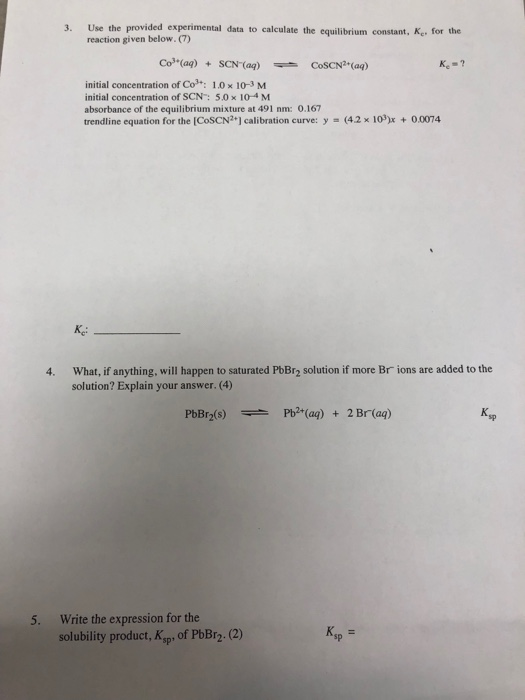 Solved 3. Use the provided experimental data to calculate | Chegg.com