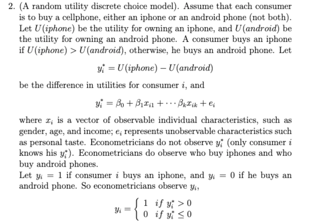 Solved 2. (A random utility discrete choice model). Assume | Chegg.com