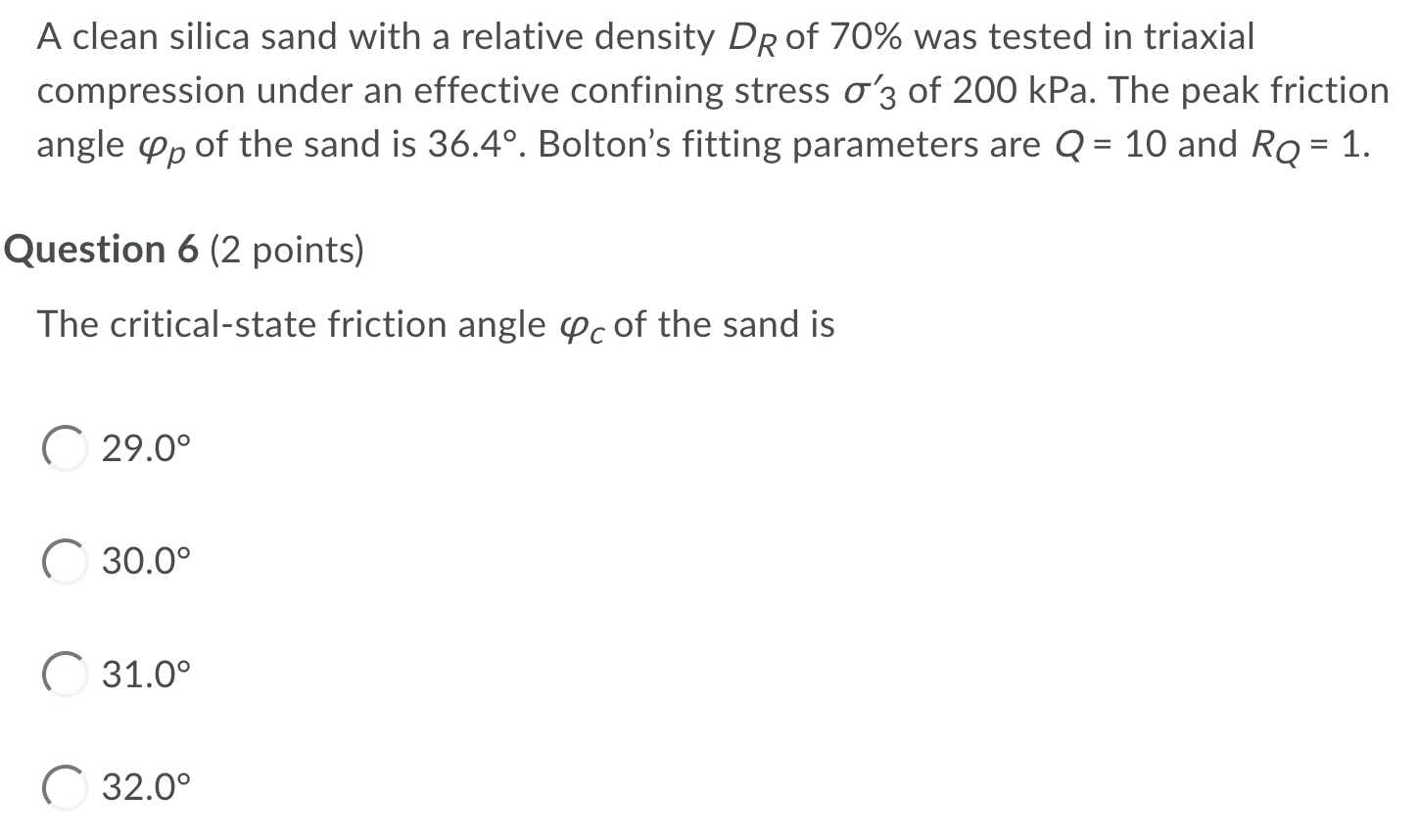 Solved A clean silica sand with a relative density Dr of 70% | Chegg.com