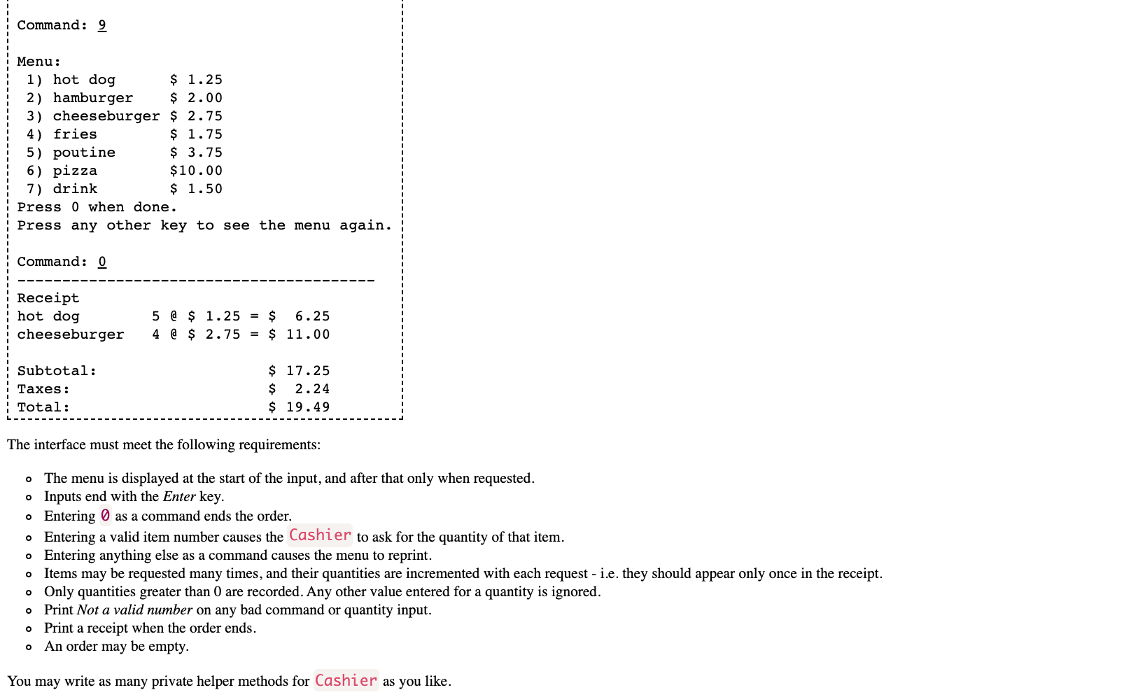 Solved The class Cashier generates an Order. Its takeOrder | Chegg.com