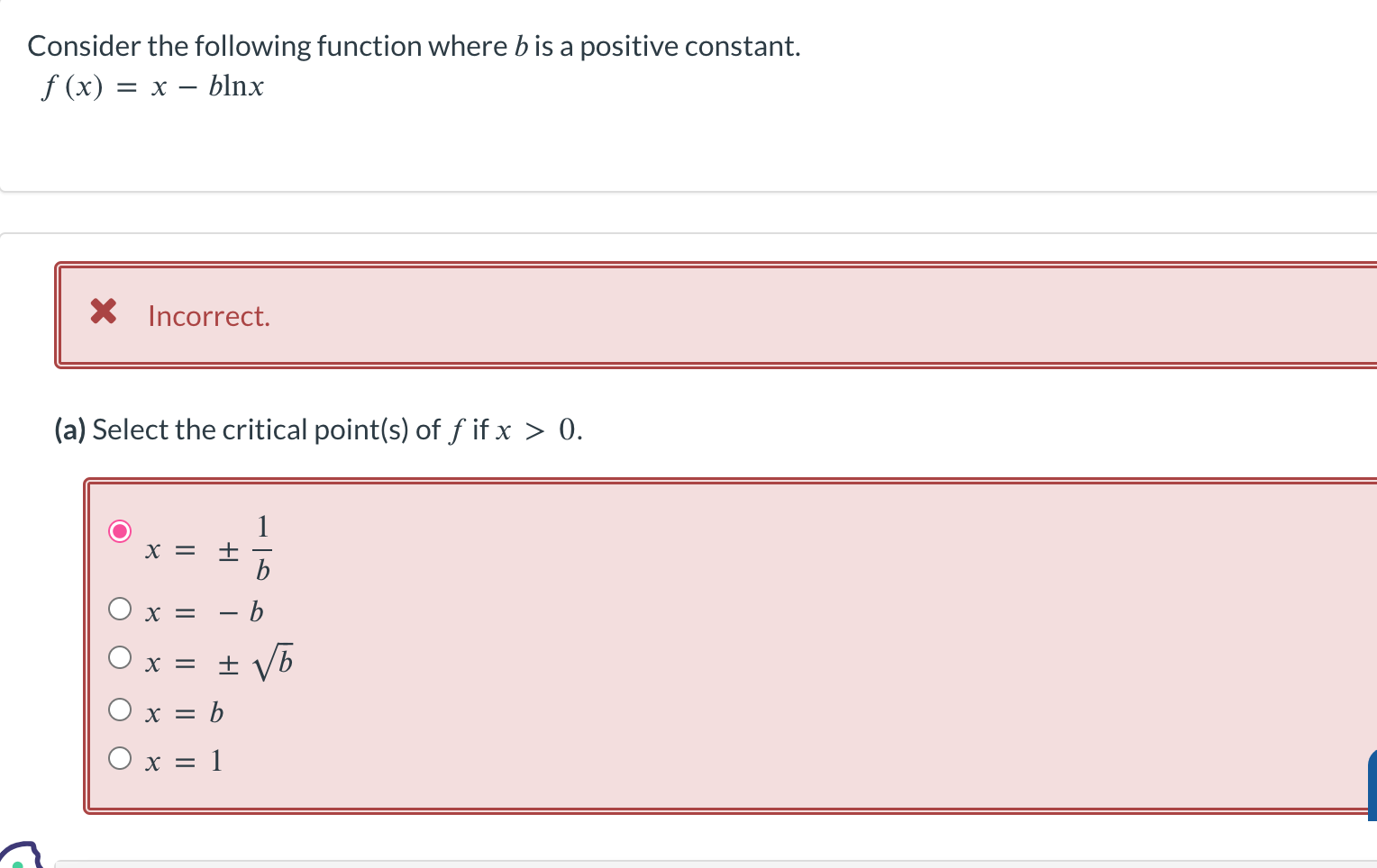 Solved Consider the following function where b is a positive | Chegg.com