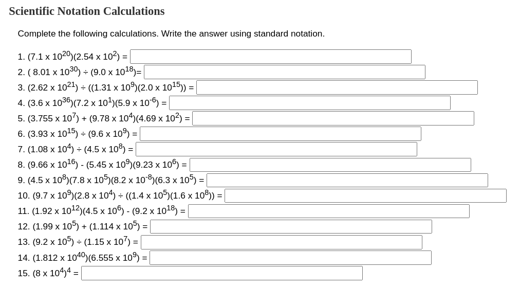 Solved Complete the following calculations. Write the answer | Chegg.com