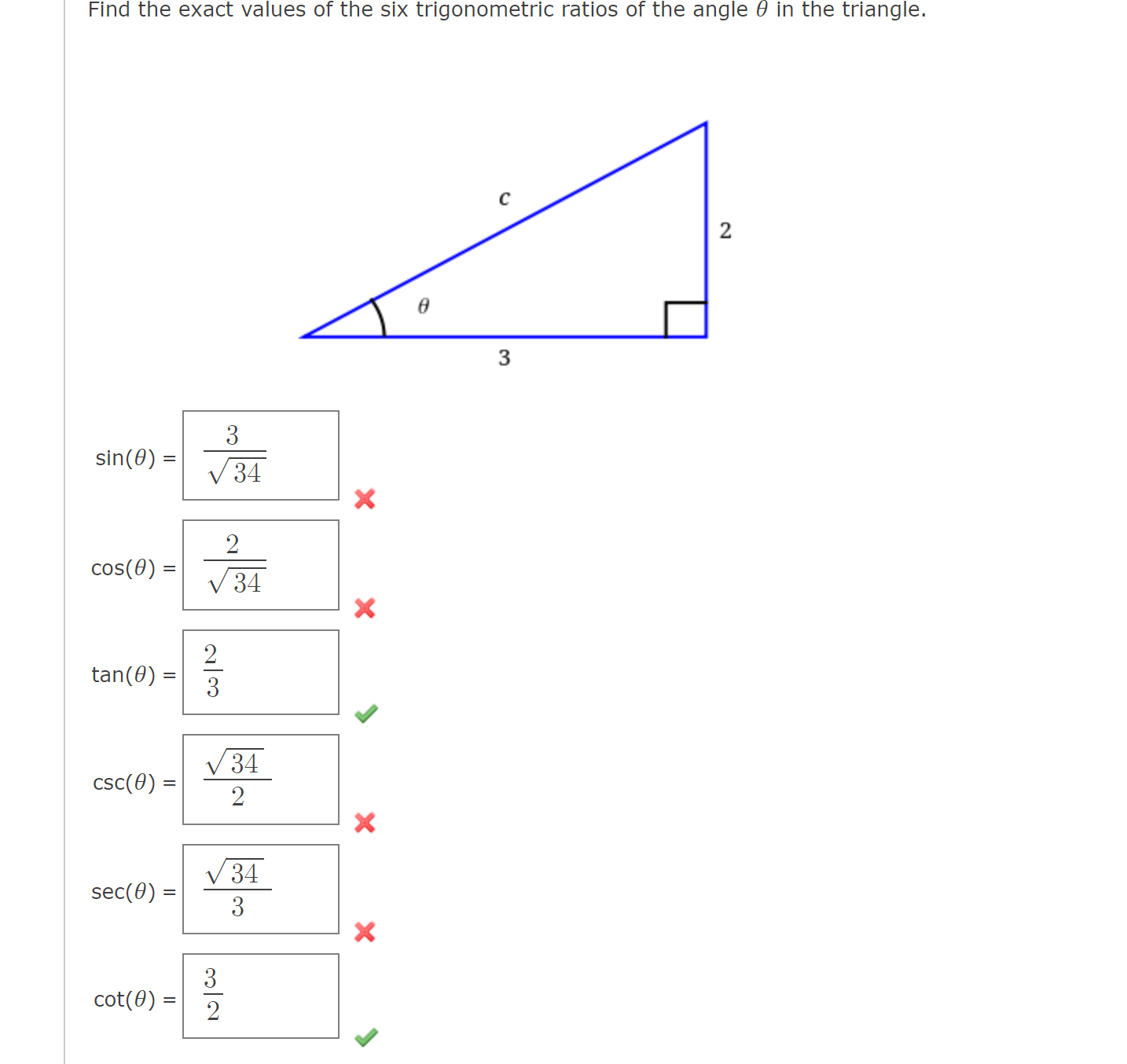 Solved Find the exact values of the six trigonometric ratios | Chegg.com