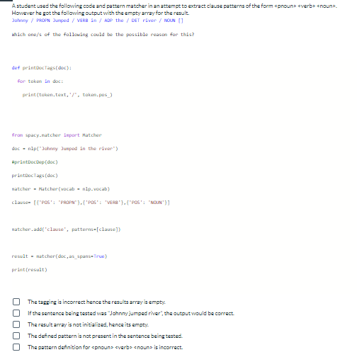 Solved A student usad the fallowing code and pattern matcher | Chegg.com