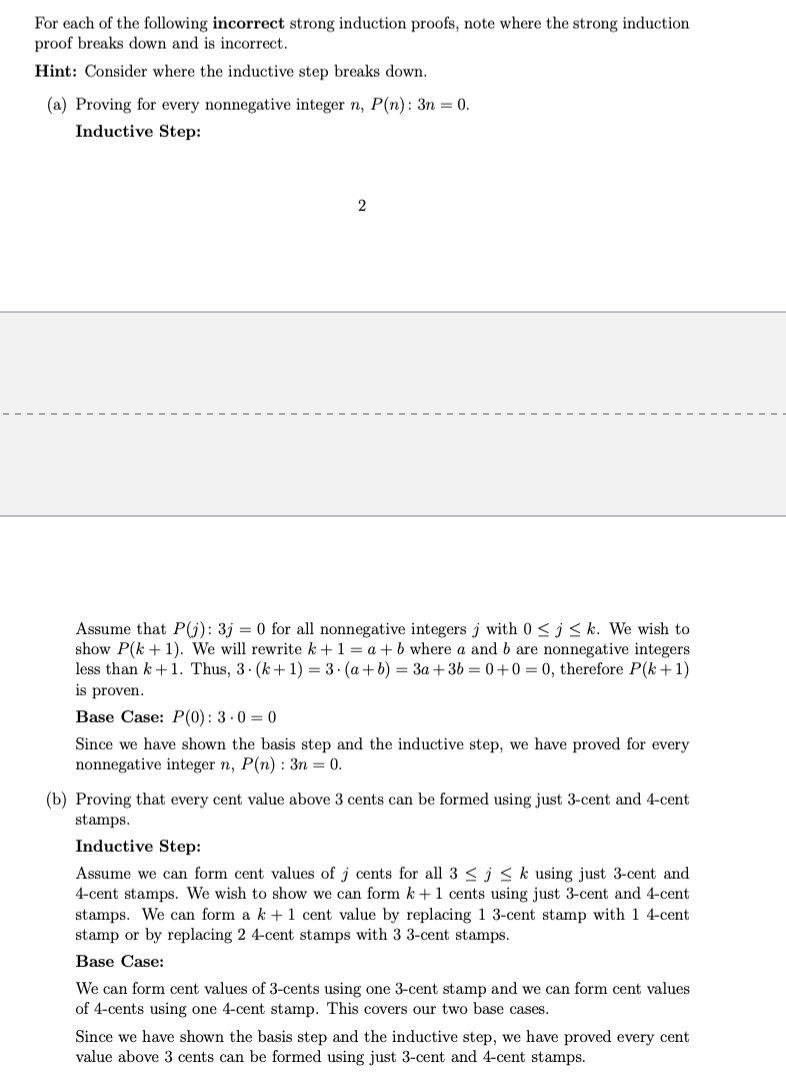 Solved For each of the following incorrect strong induction | Chegg.com