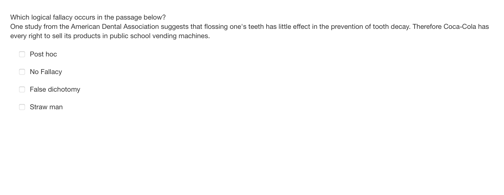 Solved Which logical fallacy occurs in the passage below?One | Chegg.com
