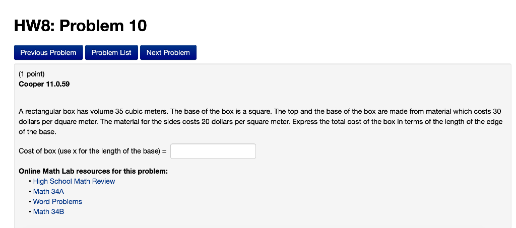 Solved HW8: Problem 10 Previous Problem Problem List Next | Chegg.com
