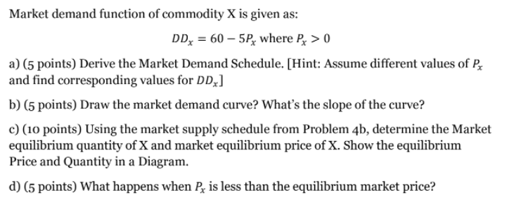 Solved Market demand function of commodity X is given as: | Chegg.com