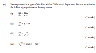 Solved Homogeneous is a type of the First Order Differential | Chegg.com