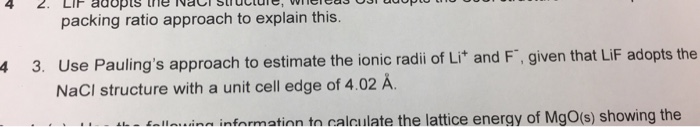 Solved Use Pauling s approach to estimate the ionic radii of | Chegg.com