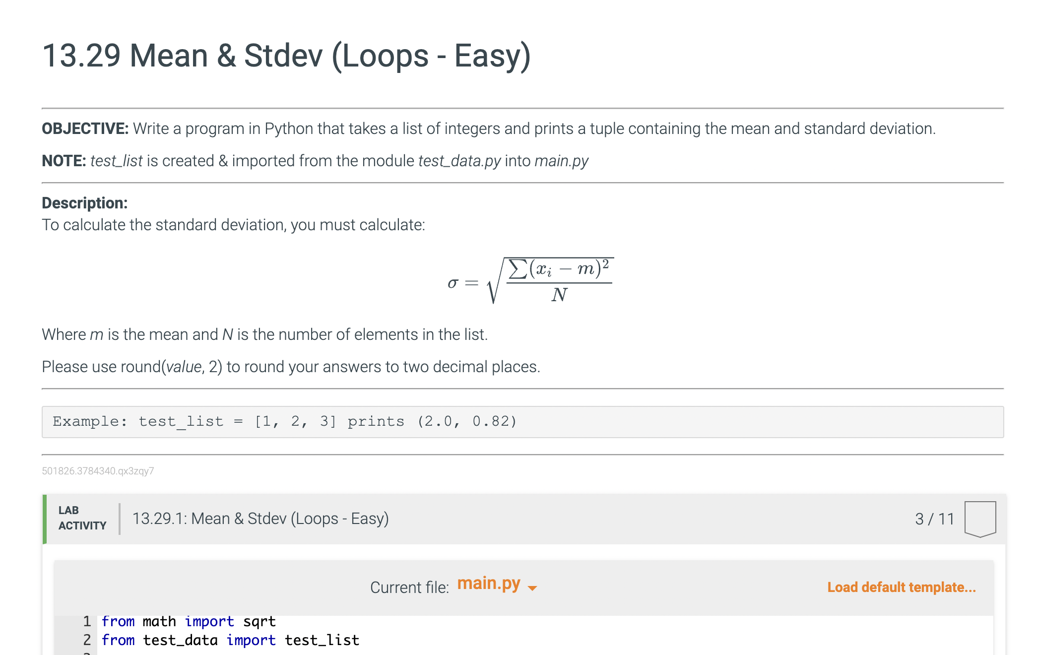Solved 13 29 Mean And Stdev Loops Easy Objective Write A