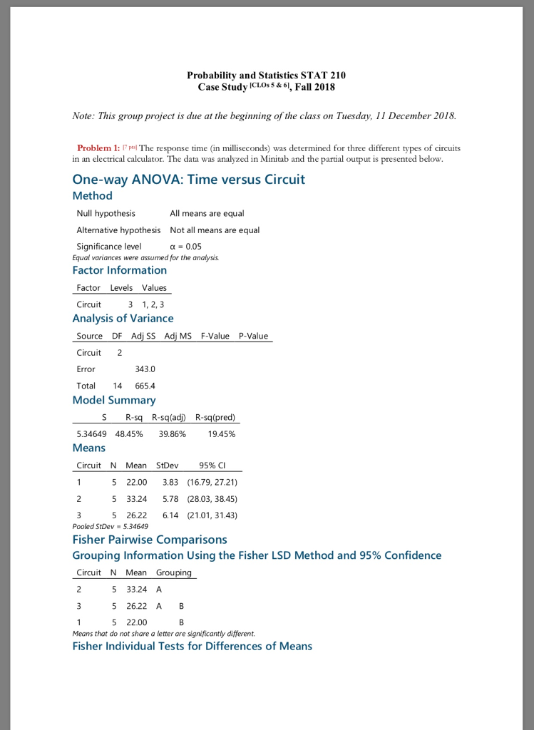 Solved Probability and Statistics STAT 210 Case Study | Chegg.com