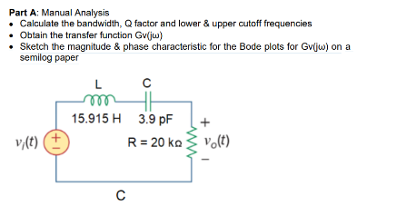 Solved Part A: Manual Analysis - Calculate the bandwidth, Q | Chegg.com