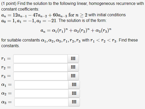 Solved (1 point) Find the solution to the following linear, | Chegg.com