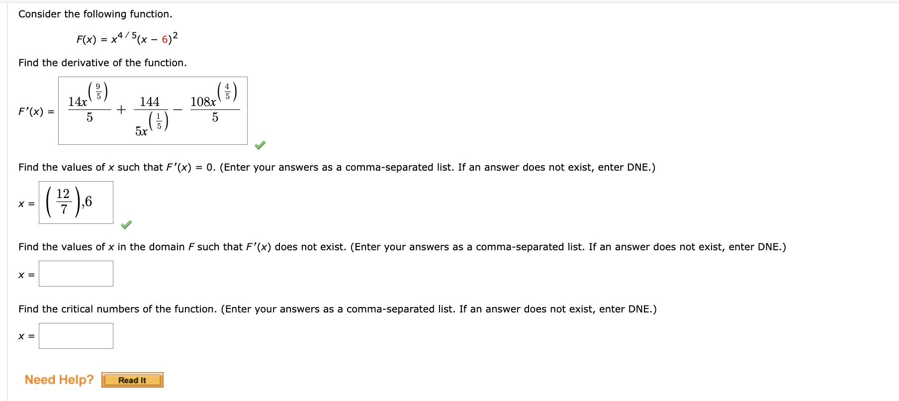 Solved Consider the following function.F(x)=x45(x-6)2Find | Chegg.com