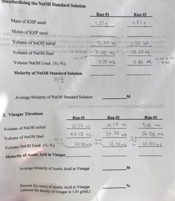 Solved Standardizing the NaOH Standard Solution Run #1 Run | Chegg.com