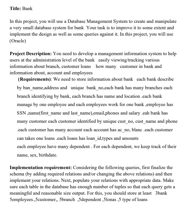 Solved Finally, implement the following queries in SQL. The | Chegg.com