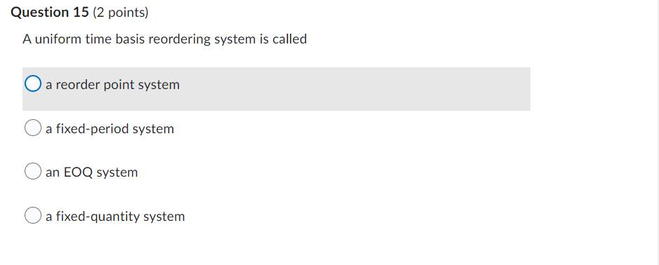 Solved Question 15 (2 points) A uniform time basis | Chegg.com