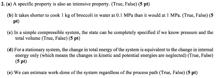 Solved 2. (a) A specific property is also an intensive | Chegg.com