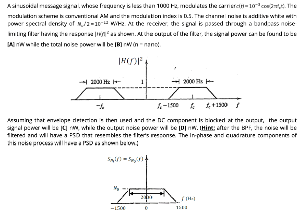 Solved A sinusoidal message signal, whose frequency is less | Chegg.com