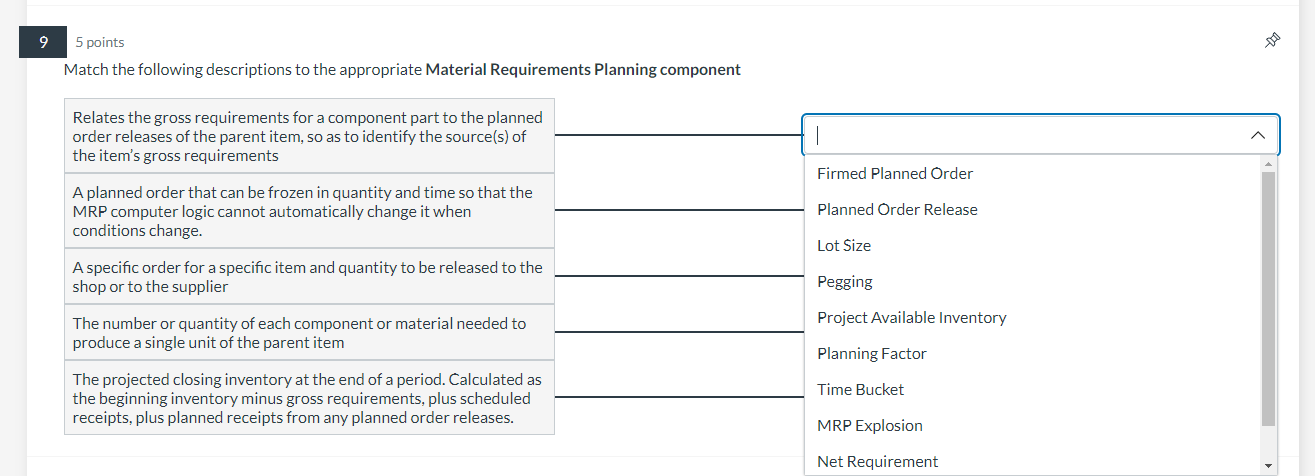 Solved 5 points Match the following descriptions to the | Chegg.com