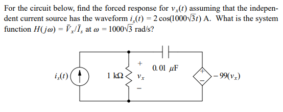 Solved For the circuit below, find the forced response for | Chegg.com