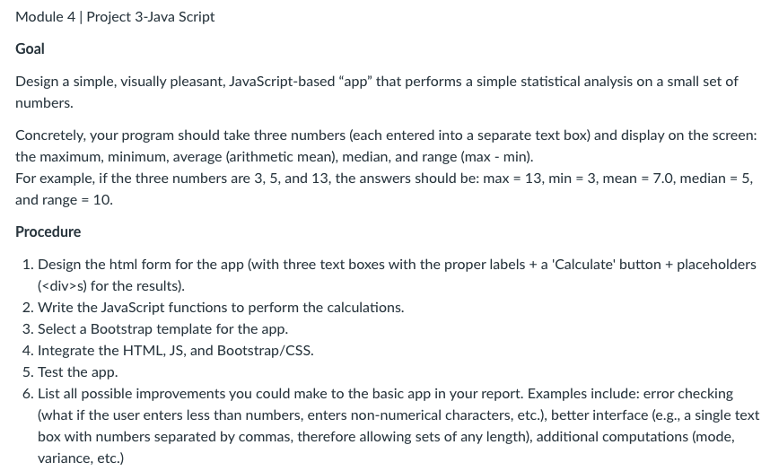 Solved Module 4 | Project 3-Java Script Goal Design a | Chegg.com