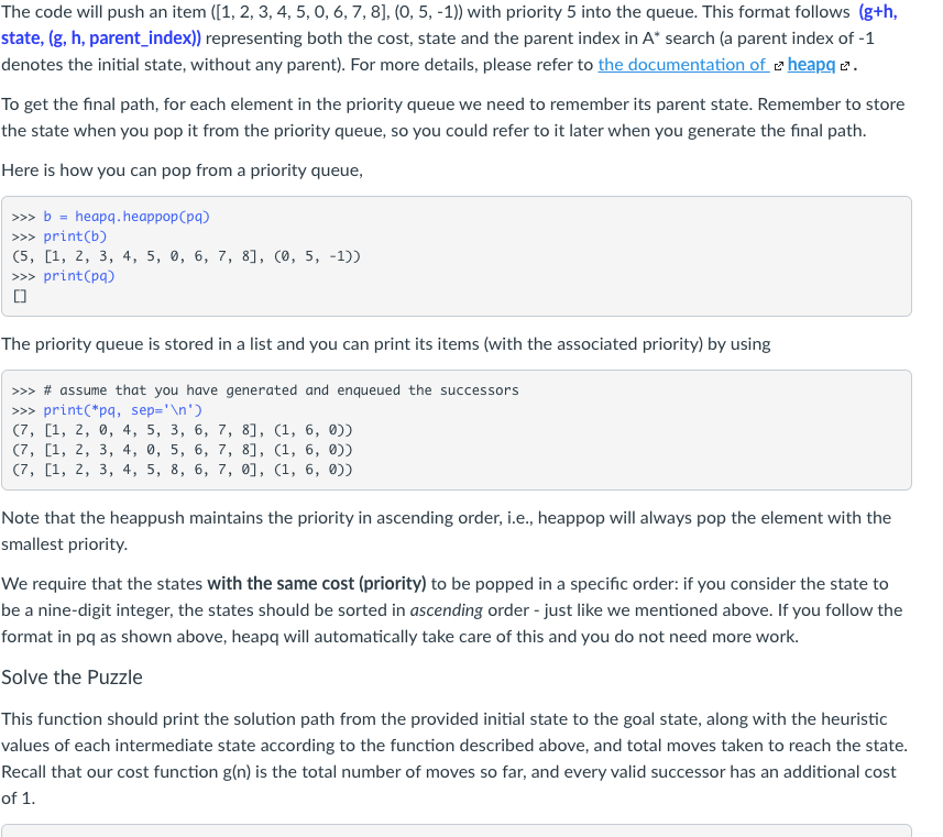 This assignment is about solving the 8-tile puzzle we | Chegg.com