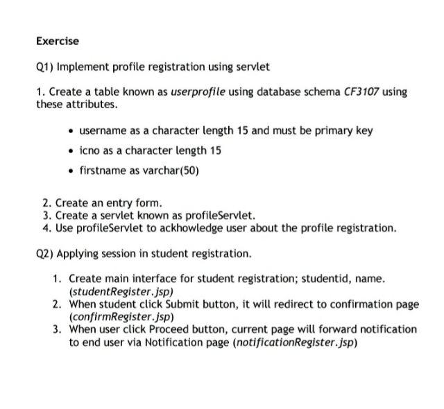 Solved Exercise Q1) Implement profile registration using | Chegg.com