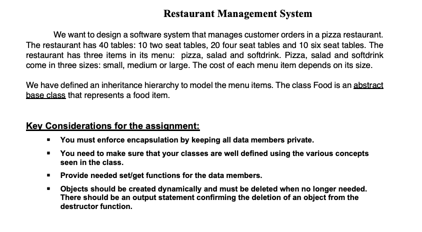 Solved Restaurant Management System We want to design a | Chegg.com
