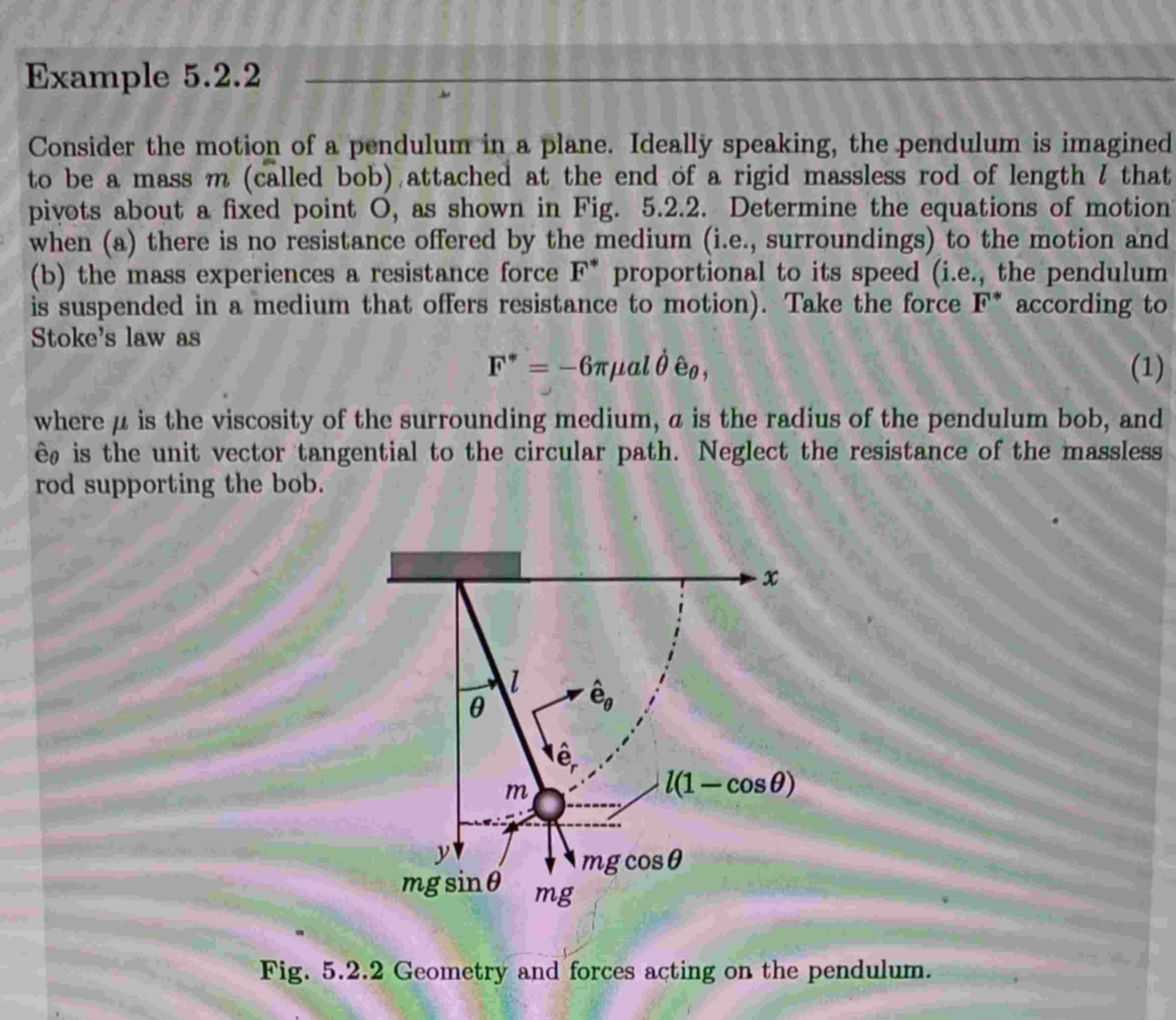 Solved Example 5.2.2Consider the motion of ﻿a pendulum in ﻿a | Chegg.com
