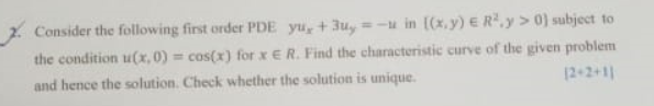 Solved Consider the following first order PDE yux+3uy=-u ﻿in | Chegg.com