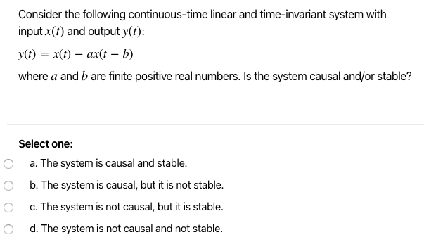 Solved Consider The Following Continuous Time Linear And