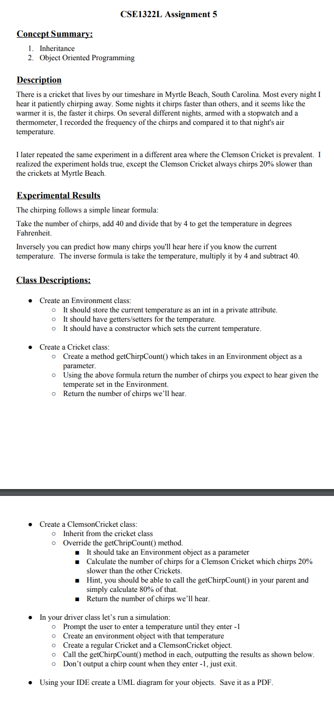 Solved CSE1322L Assignment 5 Concept Summary: 1. Inheritance | Chegg.com